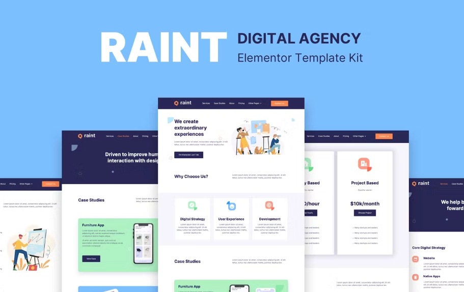 Raint – Digital Agency Elementor Template Kit - WP Themes & Plugins
