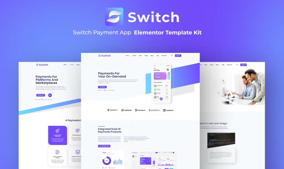 Switch – Payment App Elementor Template Kit - WP Themes & Plugins