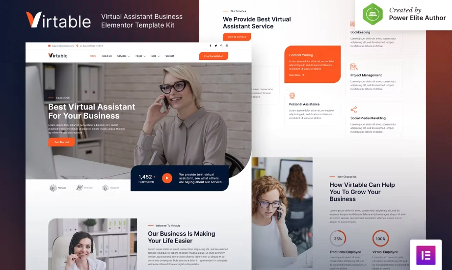 Virtable – Virtual Assistant Business Elementor Template Kit - WP ...