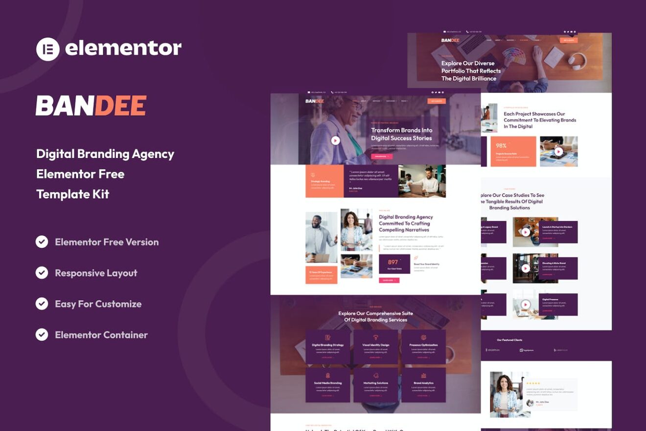 Bandee – Digital Branding Agency Elementor Template Kit - WP Themes ...