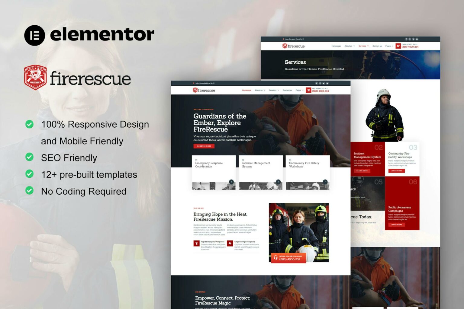 FireRescue – FireFighter & Fire Department Elementor Template Kit - WP ...